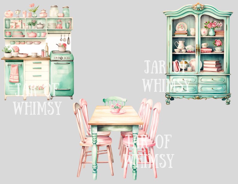 Watercolour Shabby Chic Kitchen Clipart Retro Baking PNG Digital Image ...