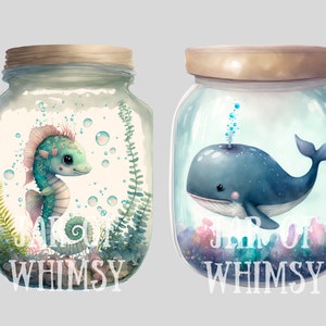 Watercolour Sea Creature Jars Clipart - Ocean Fantasy PNG Digital Image ...