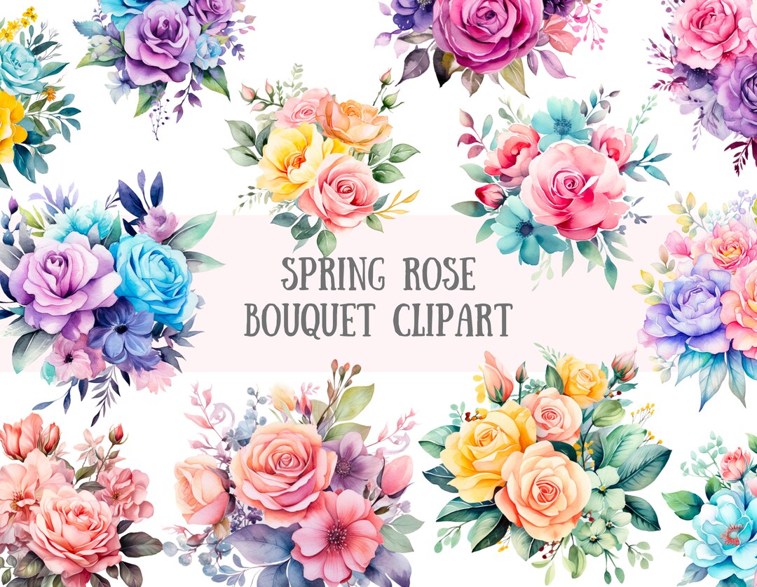 Watercolour Spring Rose Bouquet Clipart Flowers Floral PNG Digital ...