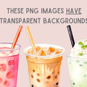 Watercolour Bubble Tea Clipart Kawaii Boba Tea Milk Tea PNG Digital ...