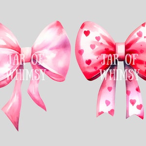 Watercolour Valentine Bows Clipart Pink and Red Heart Bow PNG Digital ...