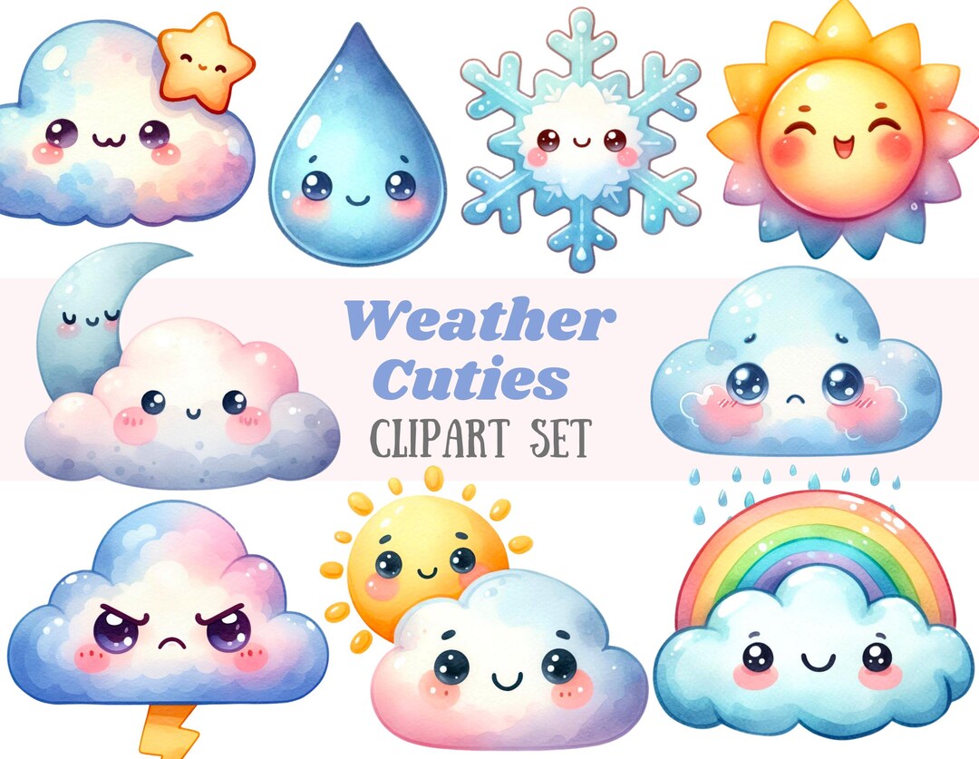 Watercolour Cute Weather Clipart Kawaii Rainbow Cloud PNG Digital Image ...