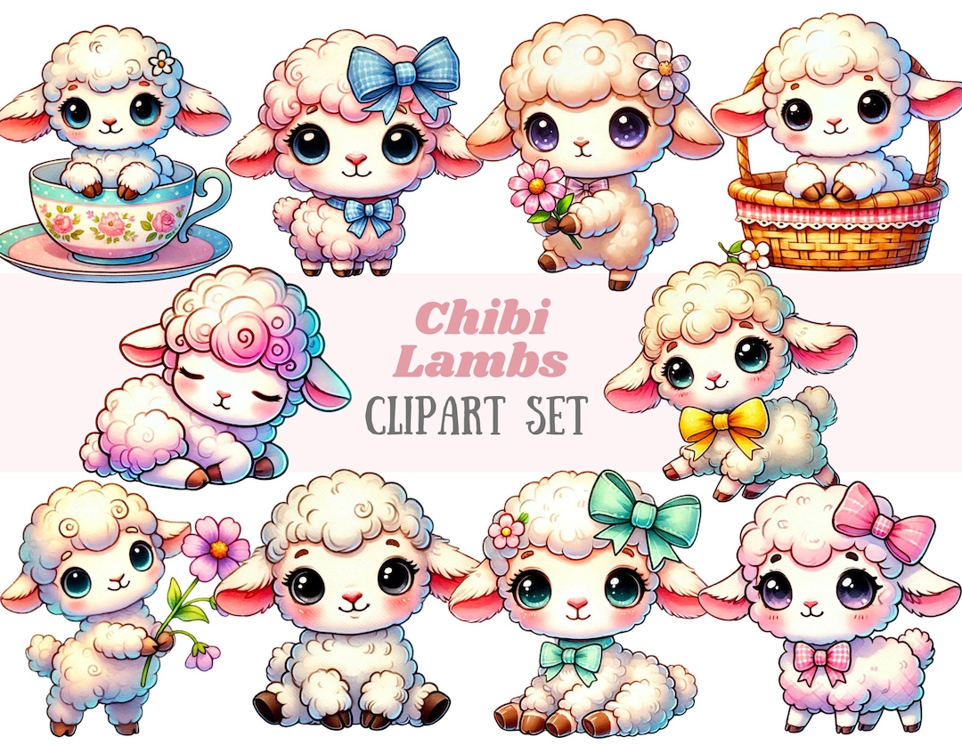 Watercolour Chibi Lamb Clipart Cute Easter Lamb Kawaii Sheep PNG ...