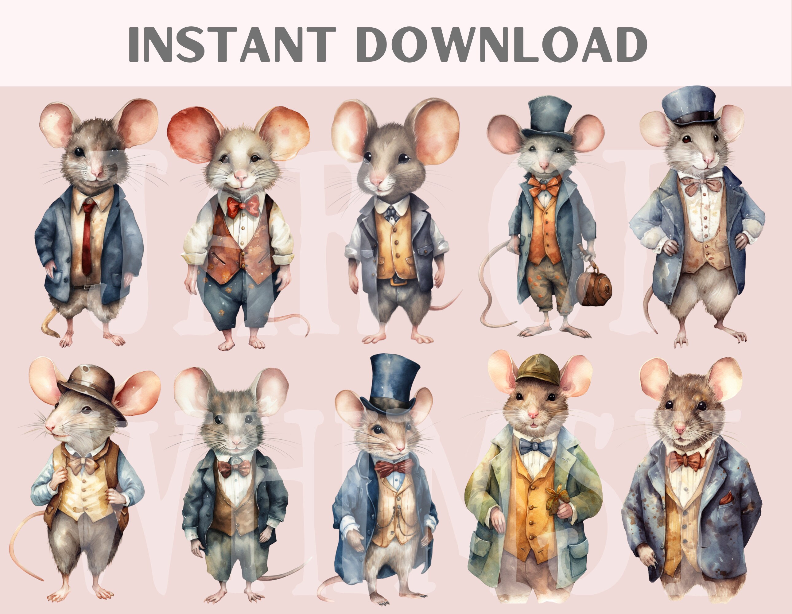 Watercolour Vintage Boy Mice Clipart Gentlemen Mouse PNG Digital Image ...
