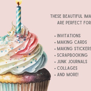 Watercolour Birthday Candle Cupcake Clipart Birthday Cake PNG Digital ...