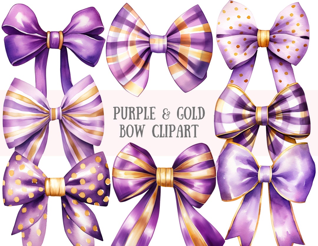 Watercolour Purple and Gold Bow Clipart Purple Wedding Bow PNG Digital ...