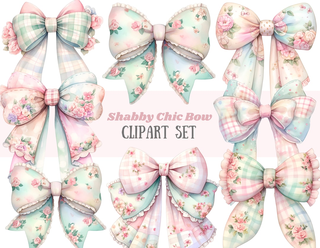 Watercolour Shabby Chic Bow Clipart Patchwork Bow PNG Digital Image ...