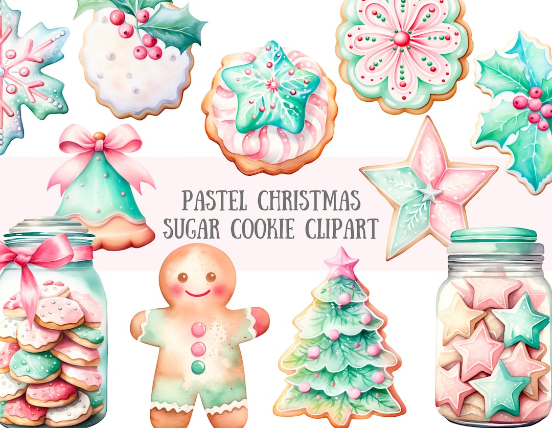Watercolour Pastel Christmas Sugar Cookie Clipart Xmas Treats PNG ...