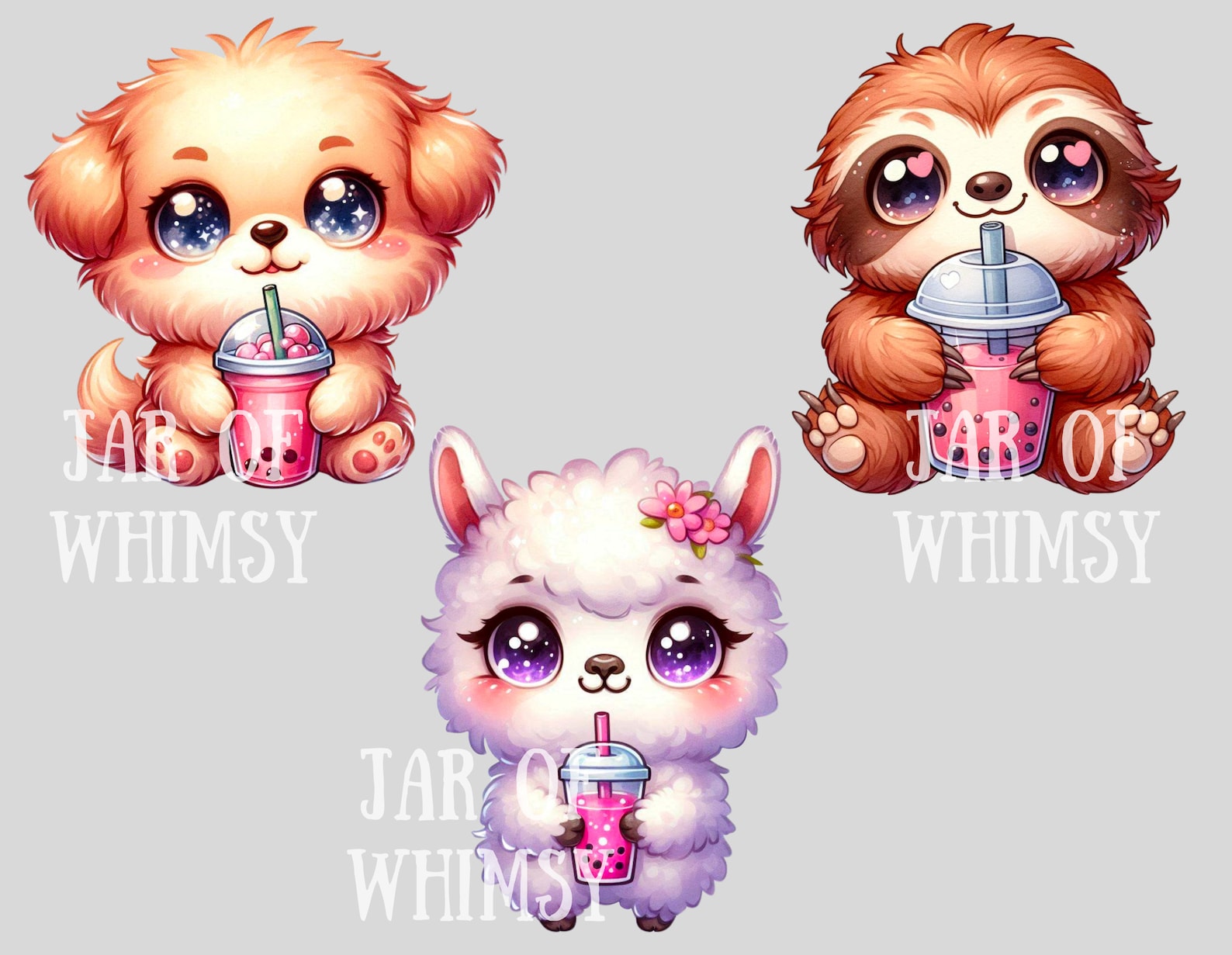 Watercolour Bubble Tea Animal Clipart Boba Tea Animals PNG Digital ...