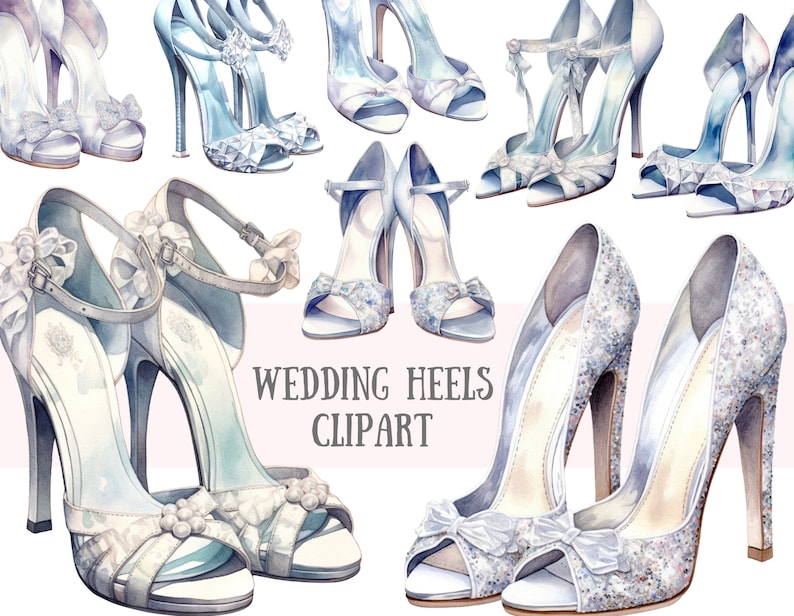 Watercolour Wedding Heels Clipart Bridal Shoes PNG Digital - Etsy