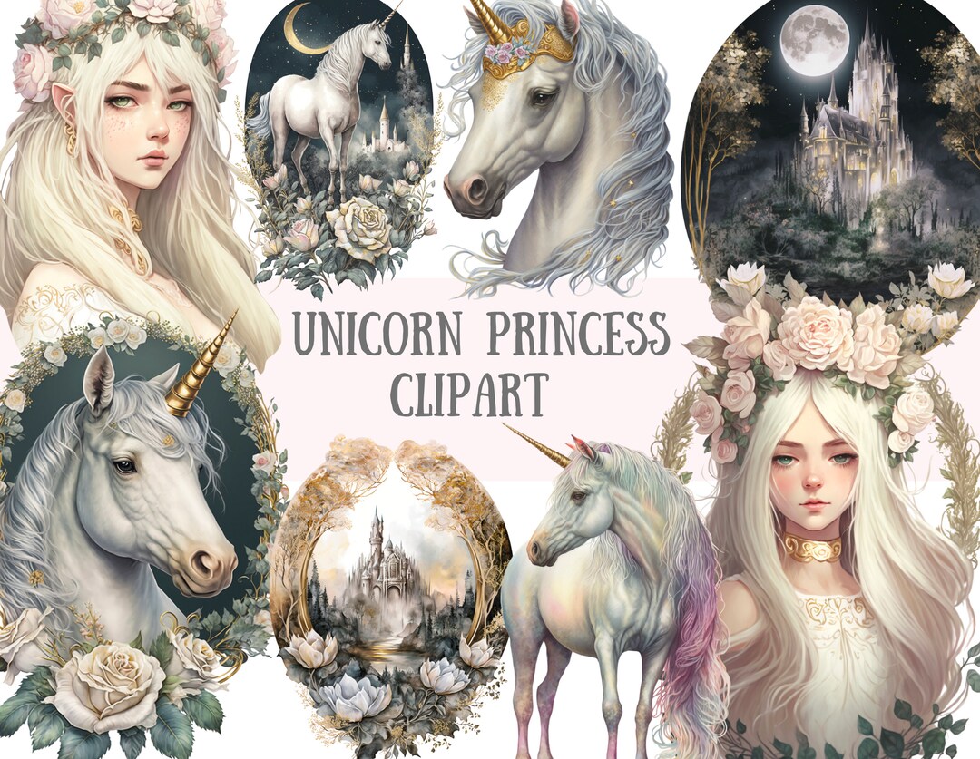 Watercolour Unicorn Princess Clipart Pastel Fairytale PNG Digital Image ...