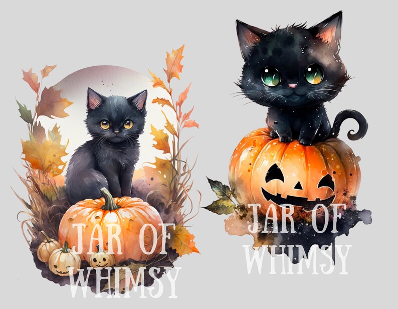 Watercolour Halloween Black Cat Clipart Jack O Lantern PNG - Etsy