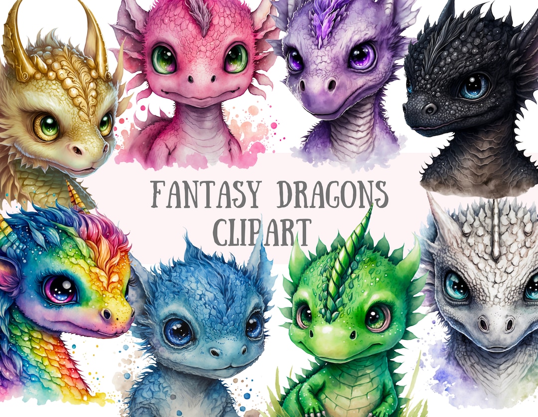 Watercolour Colourful Fantasy Dragon Clipart - Rainbow PNG Digital ...