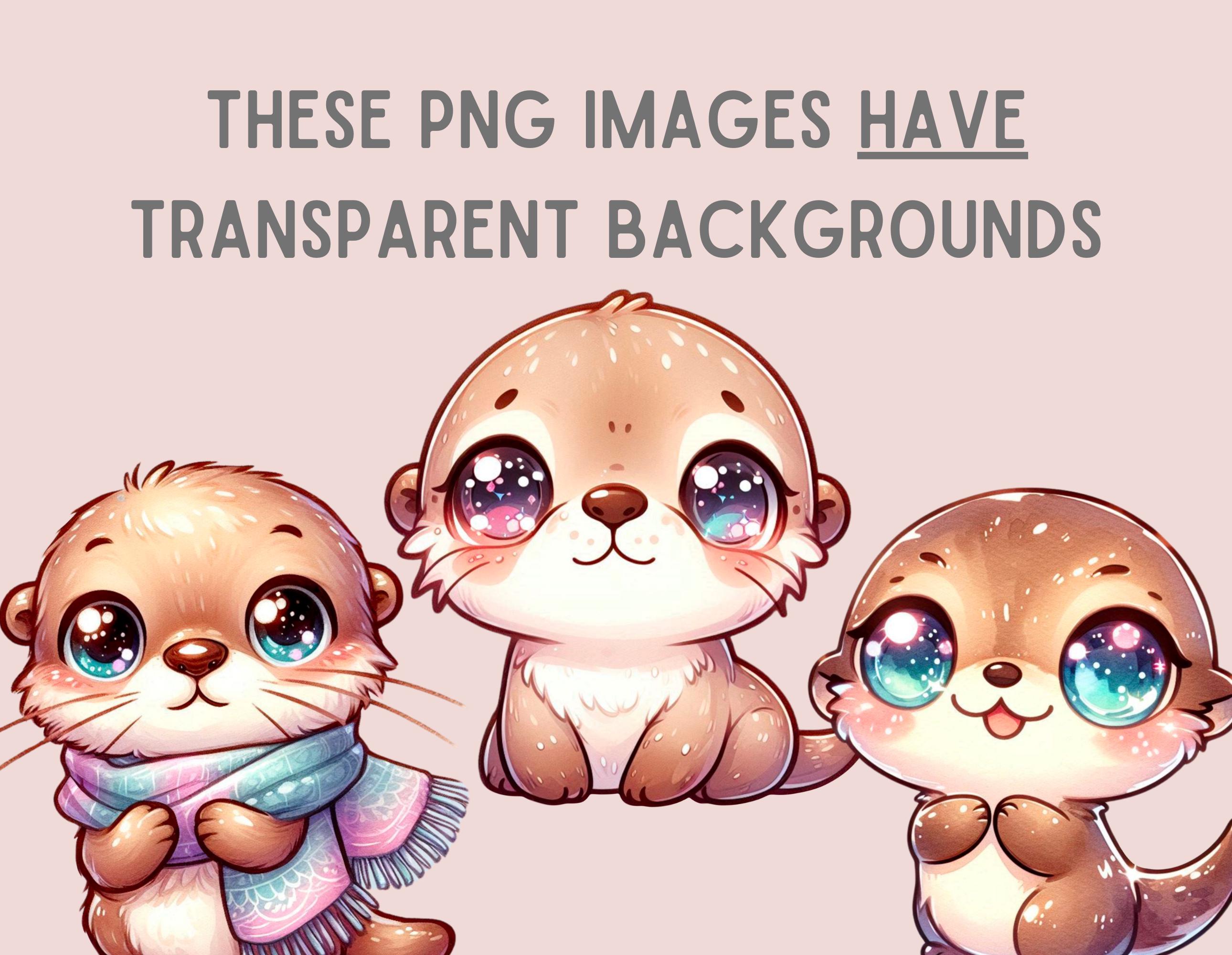 Watercolour Kawaii Sea Otter Clipart Cute Baby Sea Otters PNG Digital ...