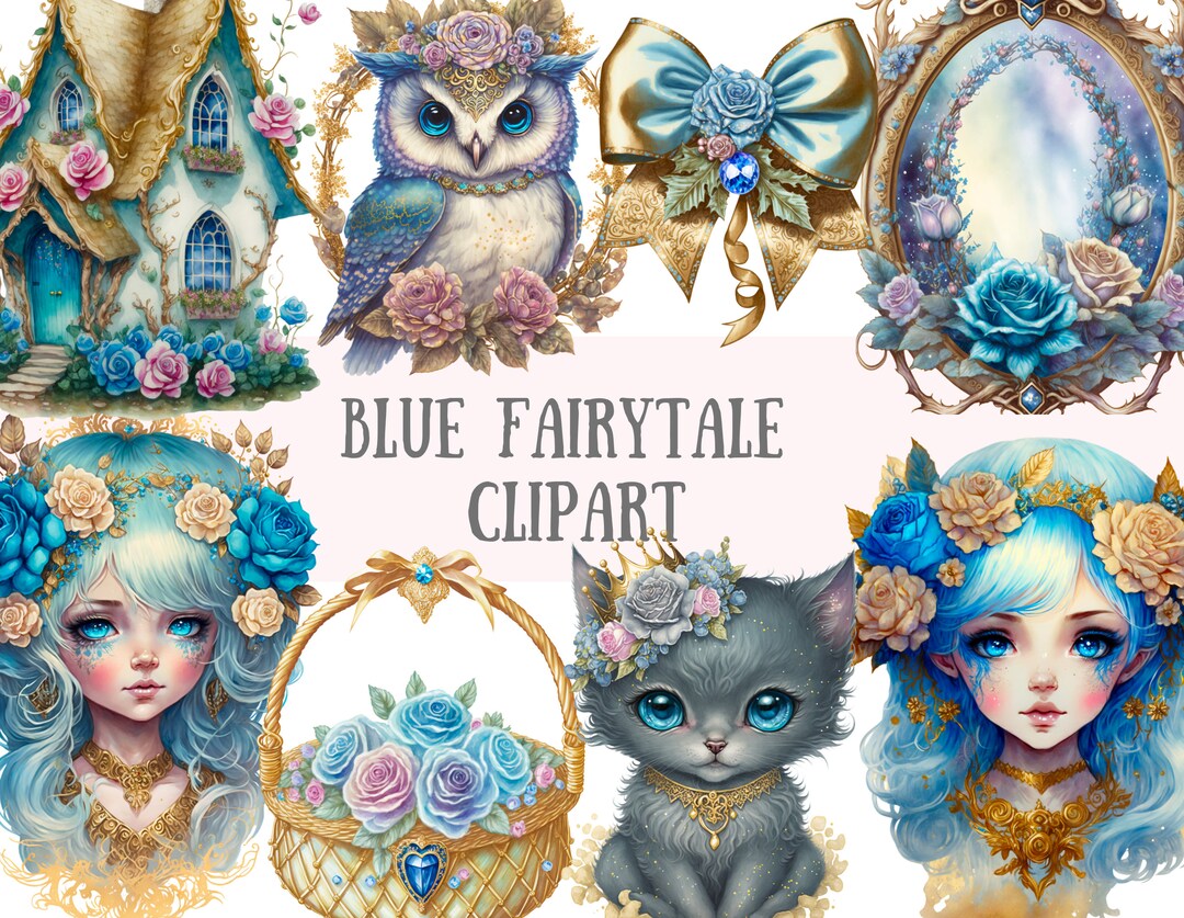 Watercolour Blue Fairytale Clipart - Princess Fantasy PNG Digital Image ...