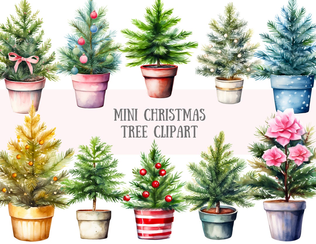 Watercolour Mini Christmas Tree Clipart Xmas Pot Plant PNG Digital ...