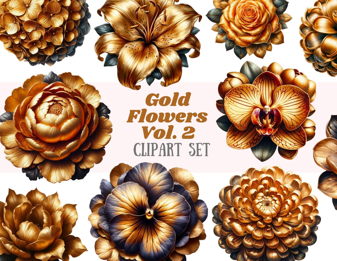 Watercolour Gold Flower Clipart Wedding Flower Elements PNG Digital ...