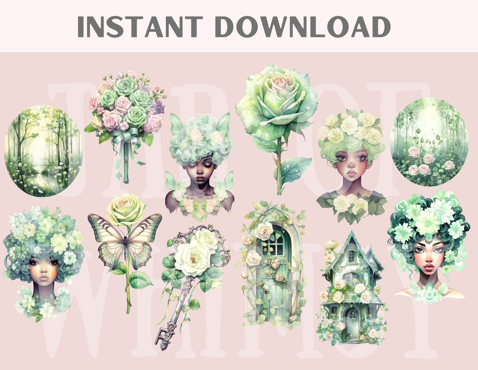 Watercolour Nature Pixie Clipart Green Earth Fairy PNG Digital Image ...
