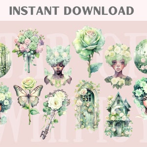 Watercolour Nature Pixie Clipart Green Earth Fairy PNG Digital Image ...