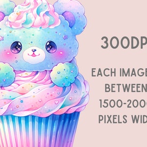 Watercolour Kawaii Cupcake Clipart Cute Rainbow Animal Cake PNG Digital ...