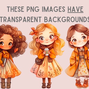 Watercolour Kawaii Autumn Girl Clipart Cute Chibi Fall Girl PNG Digital ...