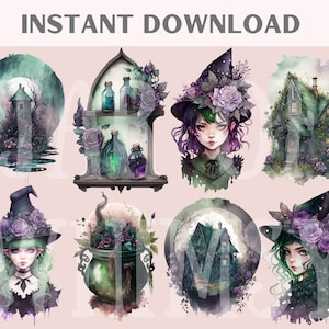 Watercolour Swamp Witch Clipart Gothic Halloween Fantasy PNG Digital ...