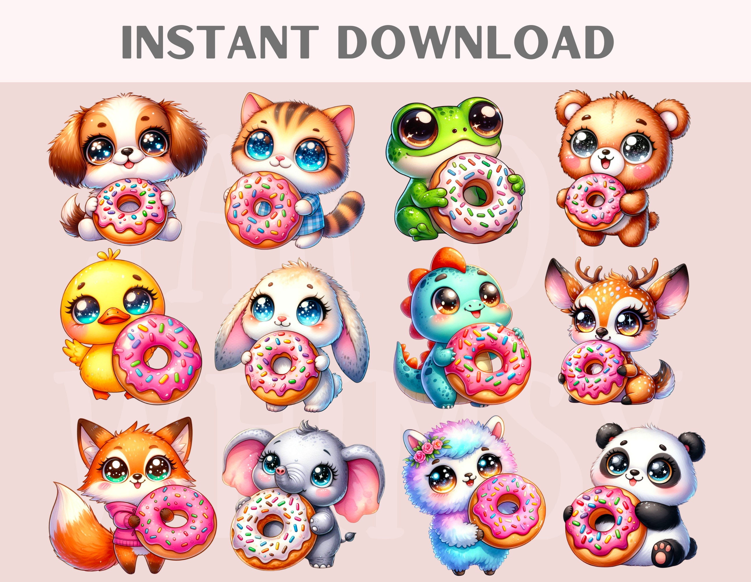 Watercolour Cute Donut Animal Clipart Doughnut Day Animal PNG Digital ...