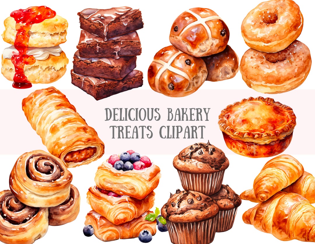 Watercolour Delicious Bakery Treat Clipart Bread Scone Donut PNG ...
