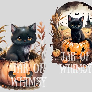 Watercolour Halloween Black Cat Clipart Jack O Lantern PNG Digital ...