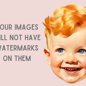Watercolour Vintage Baby Boy Face Clipart Retro Baby Shower PNG Digital ...