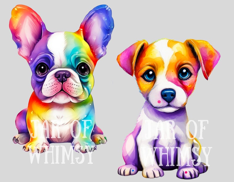 Watercolour Bright Rainbow Dogs Clipart Kawaii Puppy PNG - Etsy