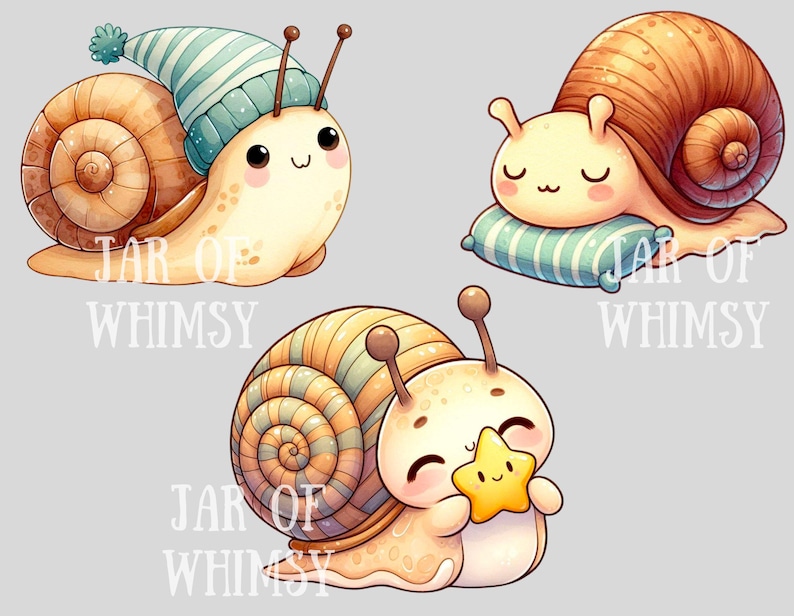 Watercolour Kawaii Snail Clipart Chibi Snail Mail PNG Digital Image ...