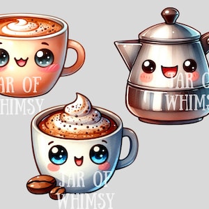 Watercolour Kawaii Coffee Clipart Cute Coffee Cup Mug PNG Digital Image ...