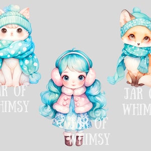 Watercolour Kawaii Winter Clipart Cute Chibi Winter Girls PNG Digital ...