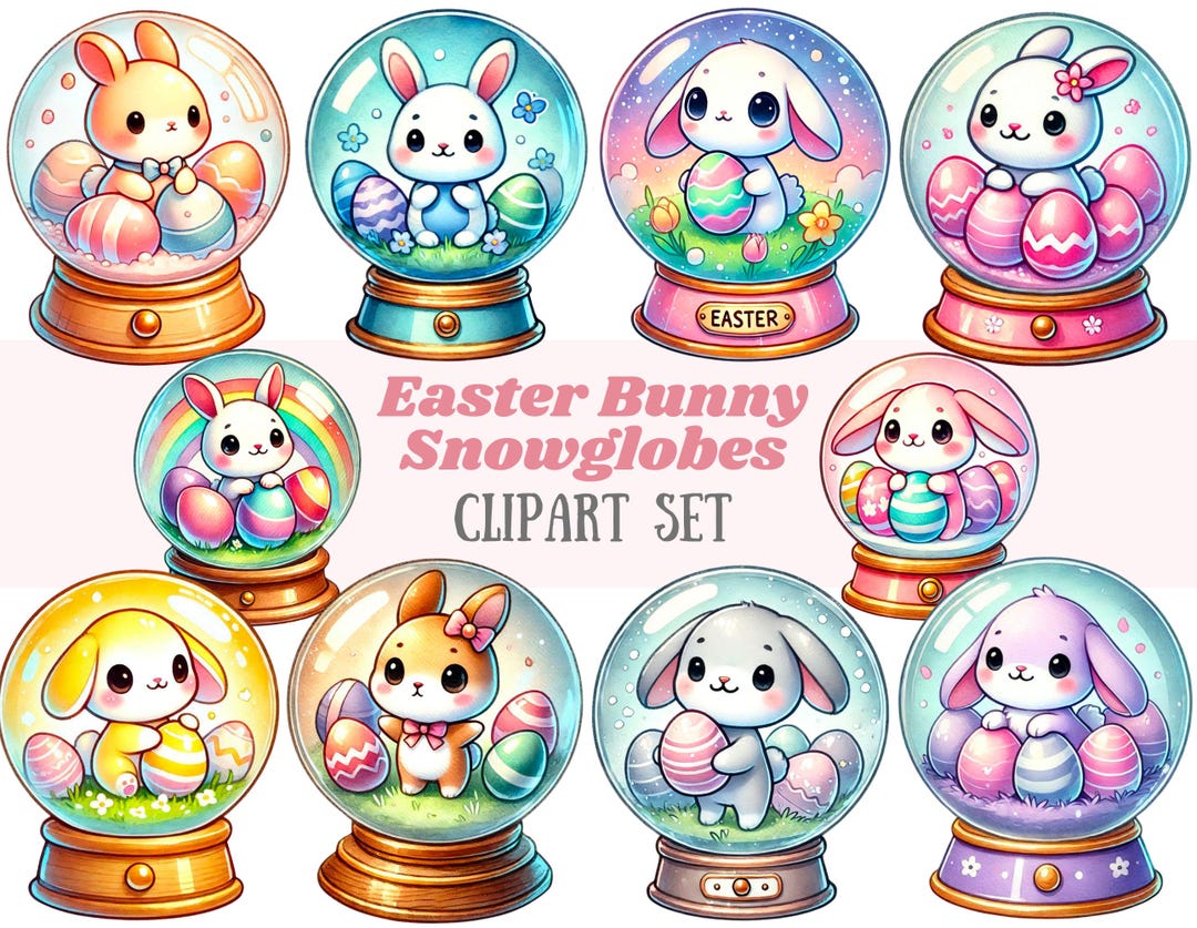 Watercolour Easter Bunny Snow Globe Clipart Cute Snowglobe PNG Digital ...