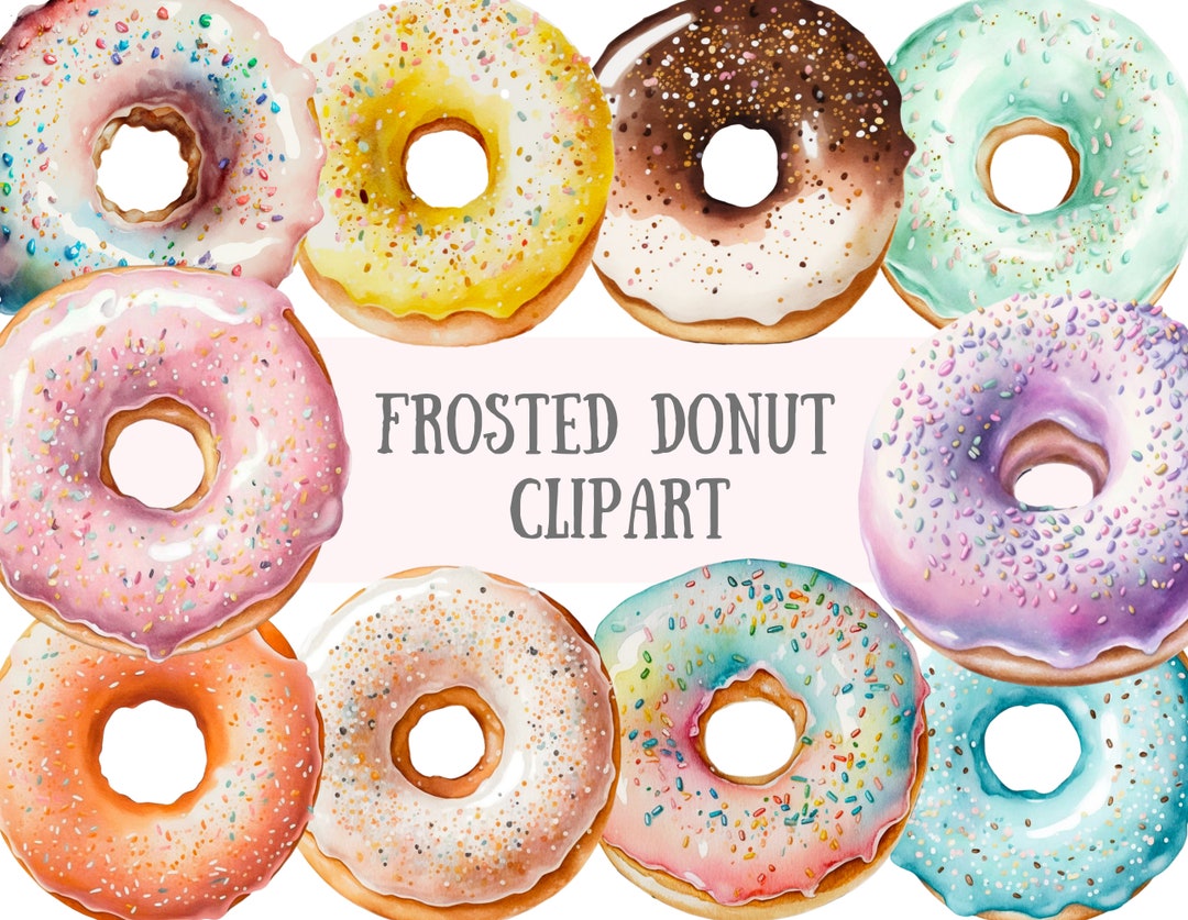 Watercolour Frosted Donut Clipart - Doughnut PNG Digital Image ...