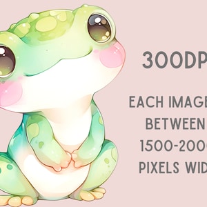 Watercolour Kawaii Frog Clipart Super Cute Chibi Frog Lily Pad PNG ...