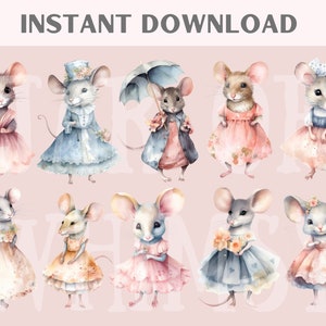 Watercolour Vintage Girl Mice Clipart Farm Mouse PNG Digital Image ...