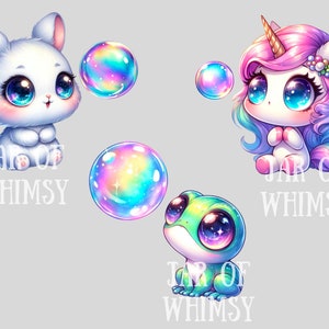 Watercolour Cute Bubble Clipart Irridescent Bubble Animals PNG Digital ...