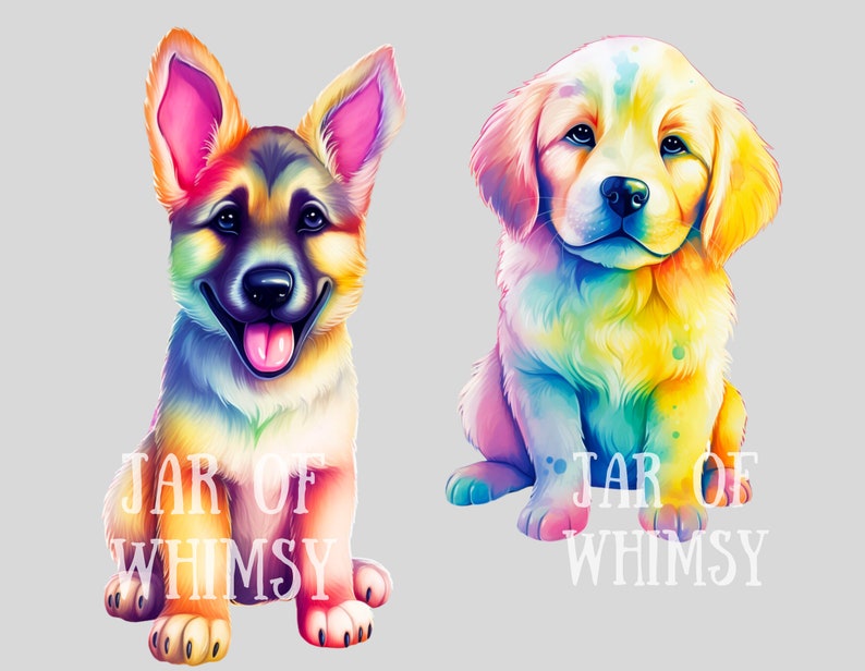 Watercolour Bright Rainbow Dogs Clipart Kawaii Puppy PNG - Etsy