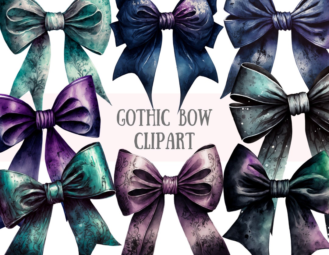 Watercolour Gothic Bows Clipart - Dark Fantasy Bow PNG Digital Image ...