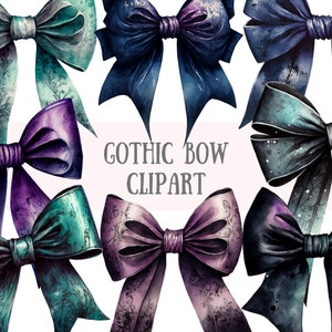 Watercolour Gothic Bows Clipart - Dark Fantasy Bow PNG Digital Image ...
