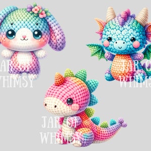 Watercolour Crochet Animal Clipart Cute Amigurumi Crochet Yarn PNG ...