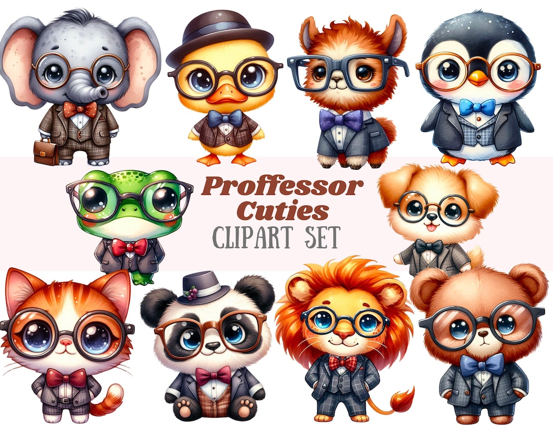 Watercolour Professor Animal Clipart Male School Teacher PNG Digital ...