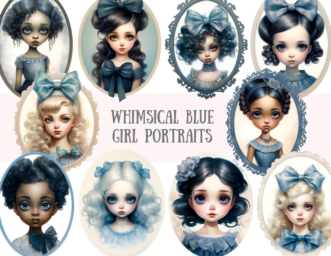 Watercolour Whimsical Blue Girl Clipart Vintage Fashion Girls PNG ...