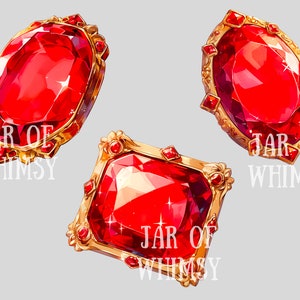 Watercolour Ruby Brooch Clipart July Birthstone Jewelry PNG Digital ...
