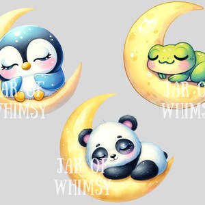 Watercolour Sleepy Moon Animal Clipart Nursery Baby Animal PNG Digital ...