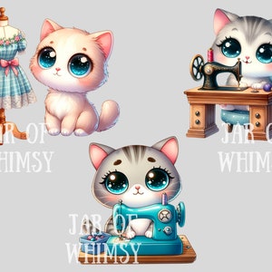 Watercolour Sewing Cat Clipart Cute Seamstress Cat Sewing PNG Digital ...