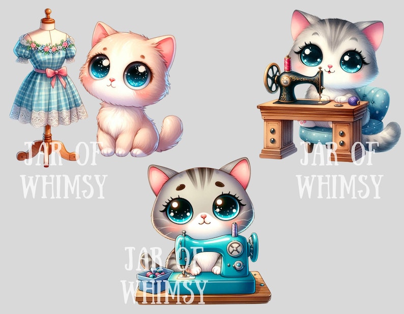 Watercolour Sewing Cat Clipart Cute Seamstress Cat Sewing PNG Digital ...