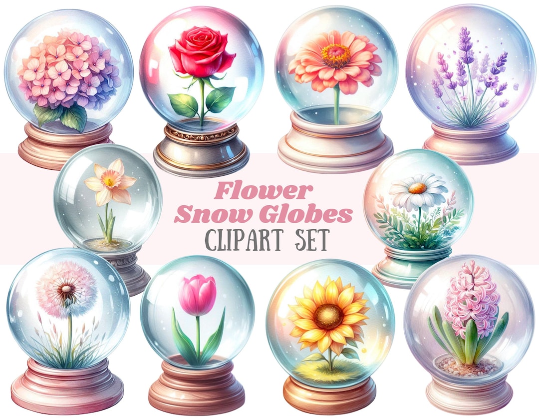 Watercolour Flower Snow Globe Clipart Cute Snowdome PNG Digital Image ...